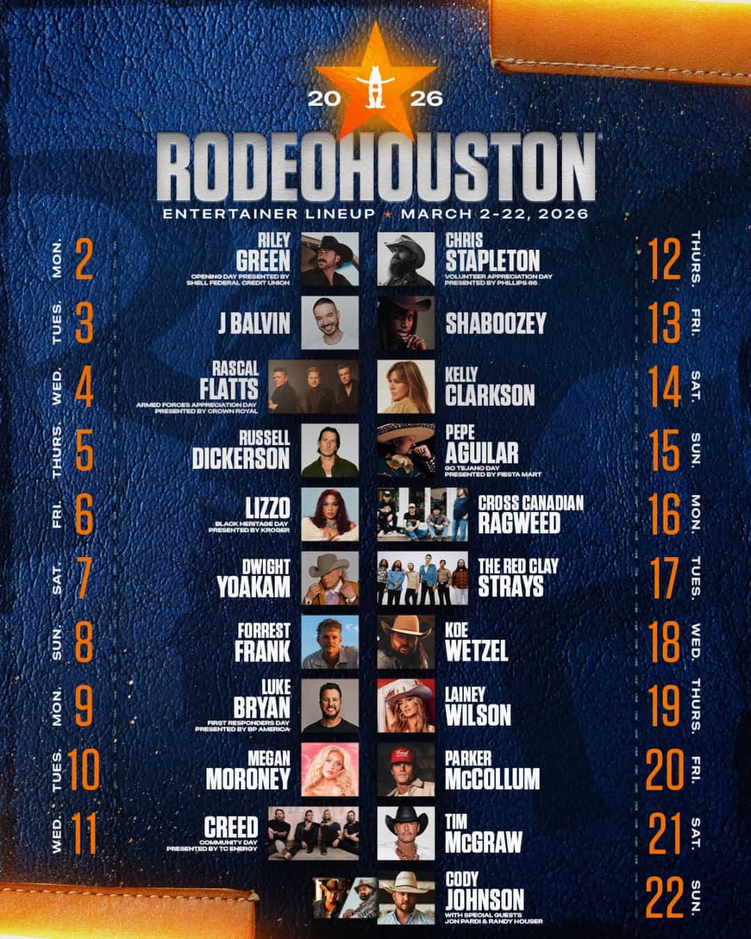 2026 RODEOHOUSTON Lineup: Riley Green, Lainey Wilson, Megan Moroney ...